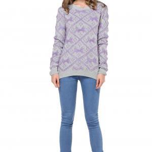 Women's Rhombus And Bowtie Pattern Round Neck Purple Sweater S100716 on ...