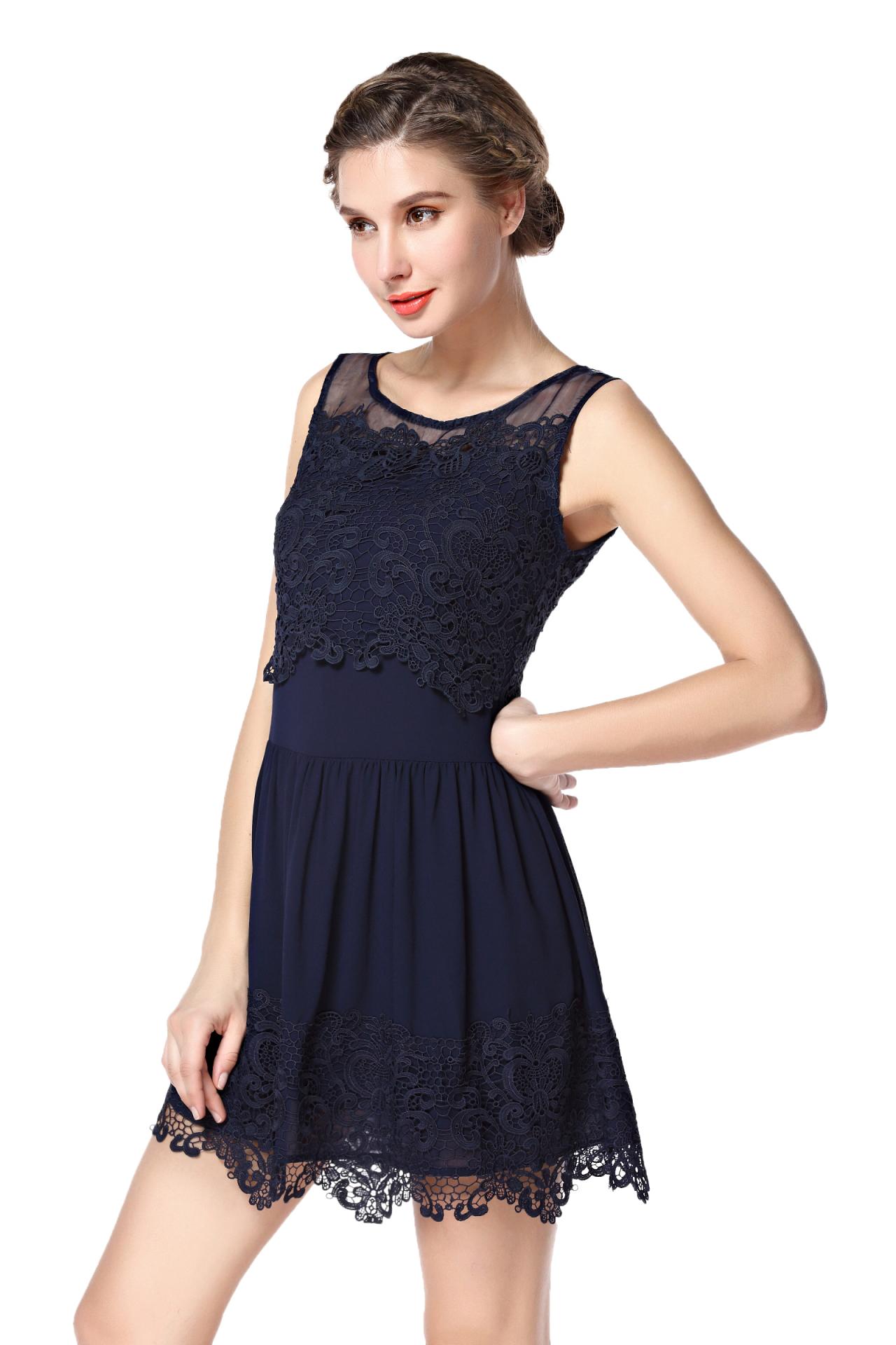 Women's Floral Lace Sleeveless Dress With Mesh Neck D091924 on Luulla