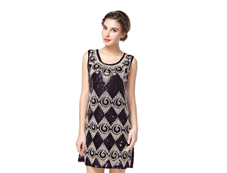 Geometric Pattern Sequins Sleeveless Dress D091903 on Luulla